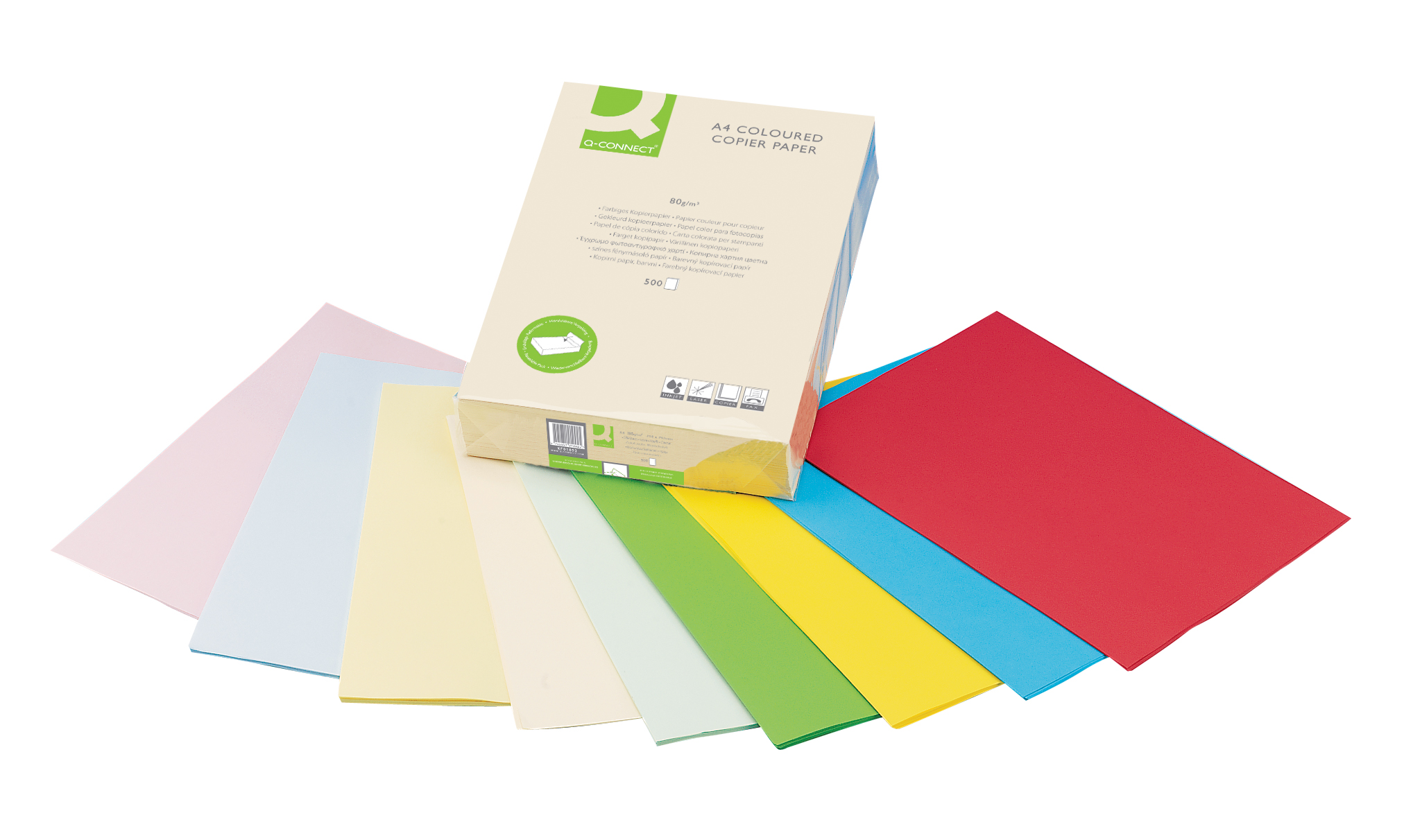 Coloured Copier Paper, A4/80g – Bright Assorted - Q-CONNECT